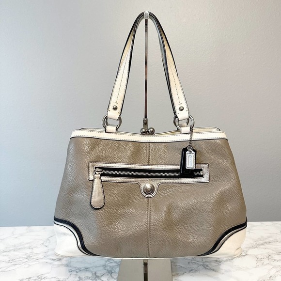 Coach | Bags | 2 Coach Laura Spectator Pebbled Leather Color Block Gray ...